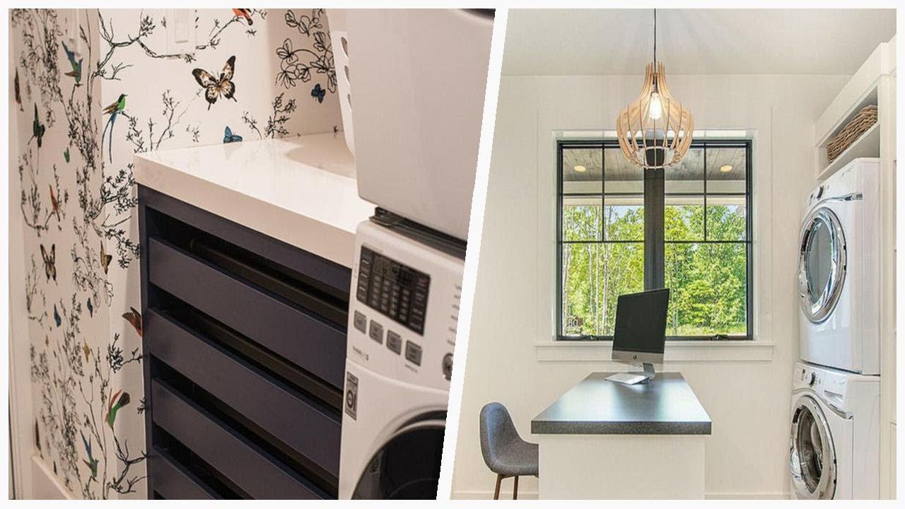 75 Beautiful Beige Laundry Room With A Stacked Washer/Dryer Design ...