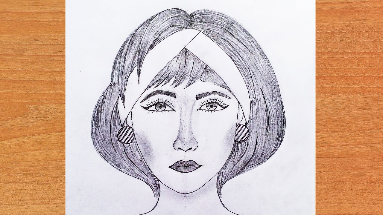 How to draw a girl with short hair - step by step || pencil sketch ...