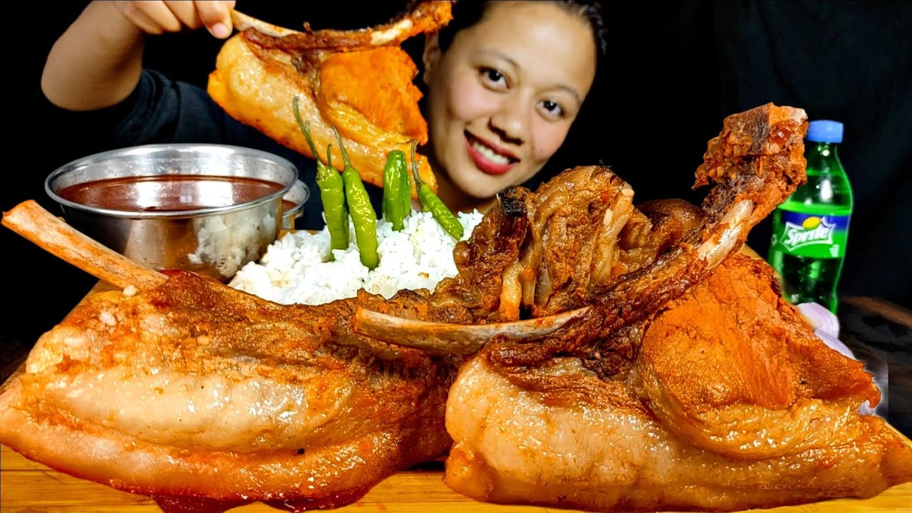 FATTY 1KG PORK CURRY WITH RICE AND GRAVY MUKBANG||EATING PORK FAT ...