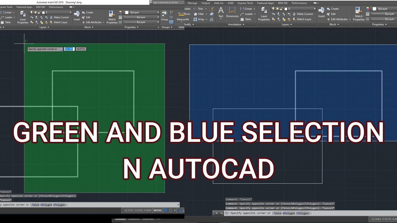 Green and blue AutoCad selection - YouTube