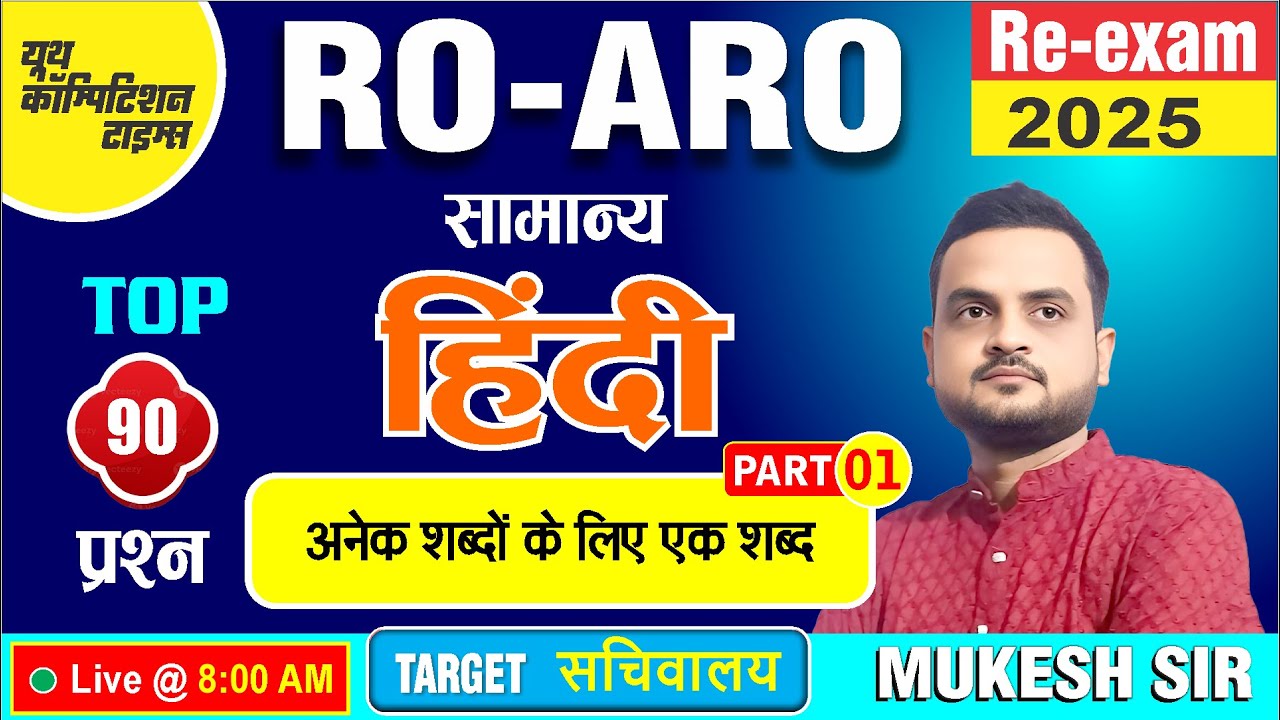 RO/ARO 2025 Re-Exam | सामान्य हिन्दी | अनेक शब्दों के लिए एक शब्द -01 ...