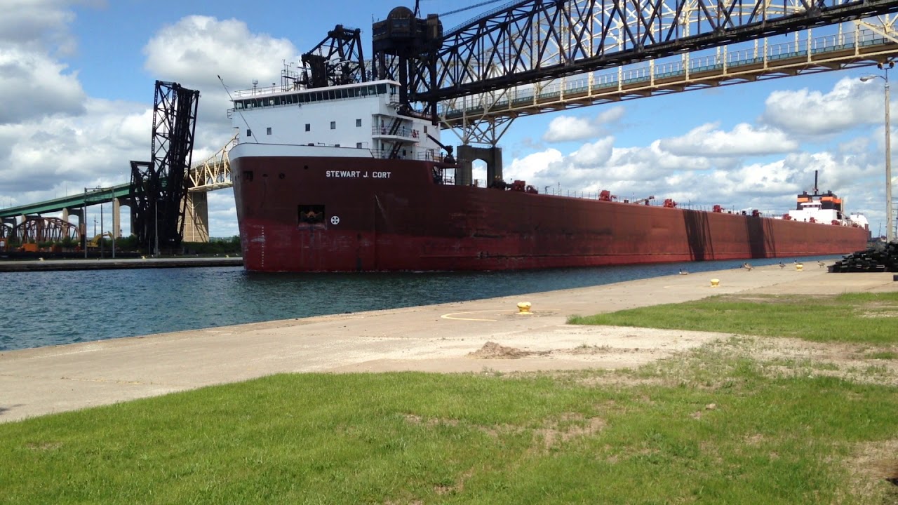 Great Lakes Freighter Stewart J Cort in the Soo Lock Canal - YouTube