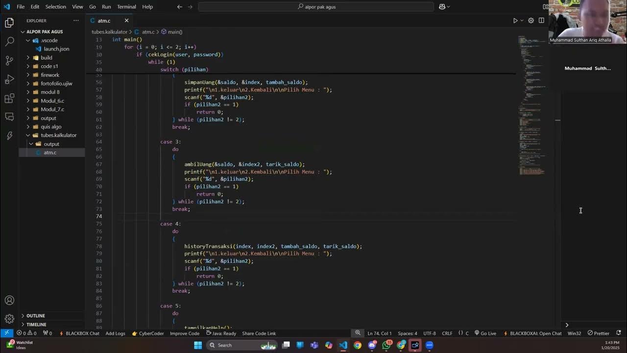 tugas program atm sederhana menggunakan bahasa C - YouTube