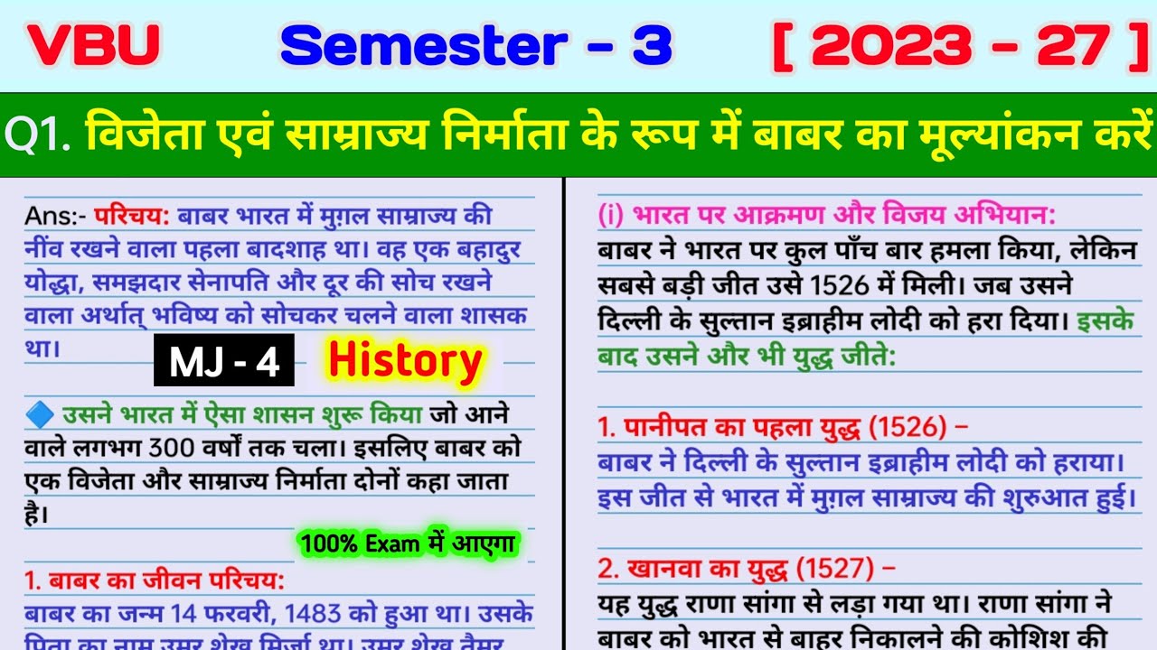 Vijeta AVN samrajya nirmata ke roop mein Babar ka mulyankan Karen l mj ...