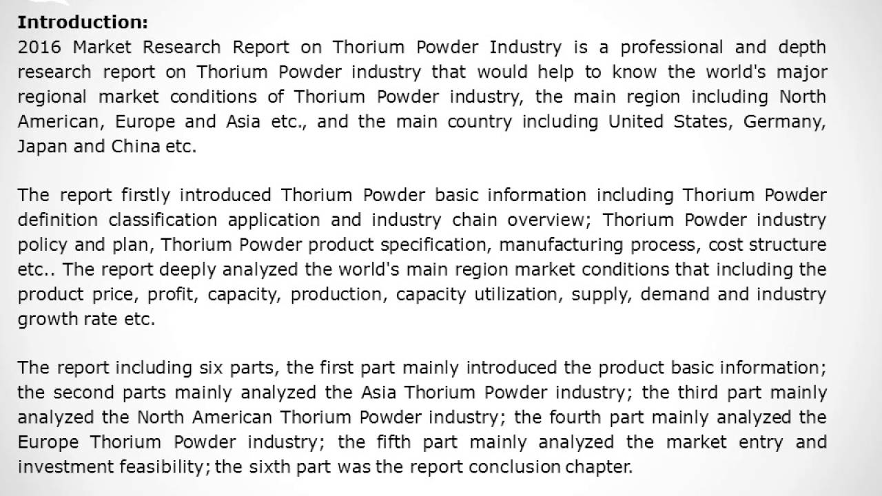 Global Thorium Powder Market 2020: Profit, Production, Capacity ...
