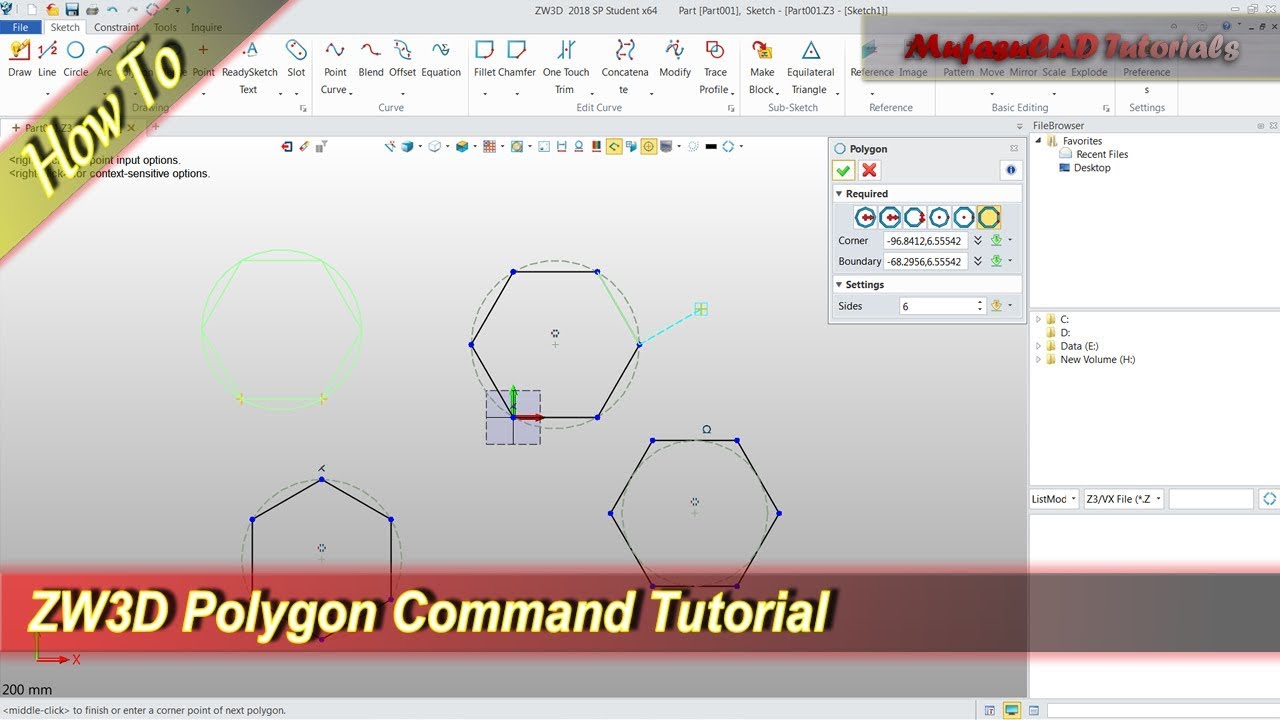 ZW3D Polygon Command Basic Tutorial For Beginner - YouTube