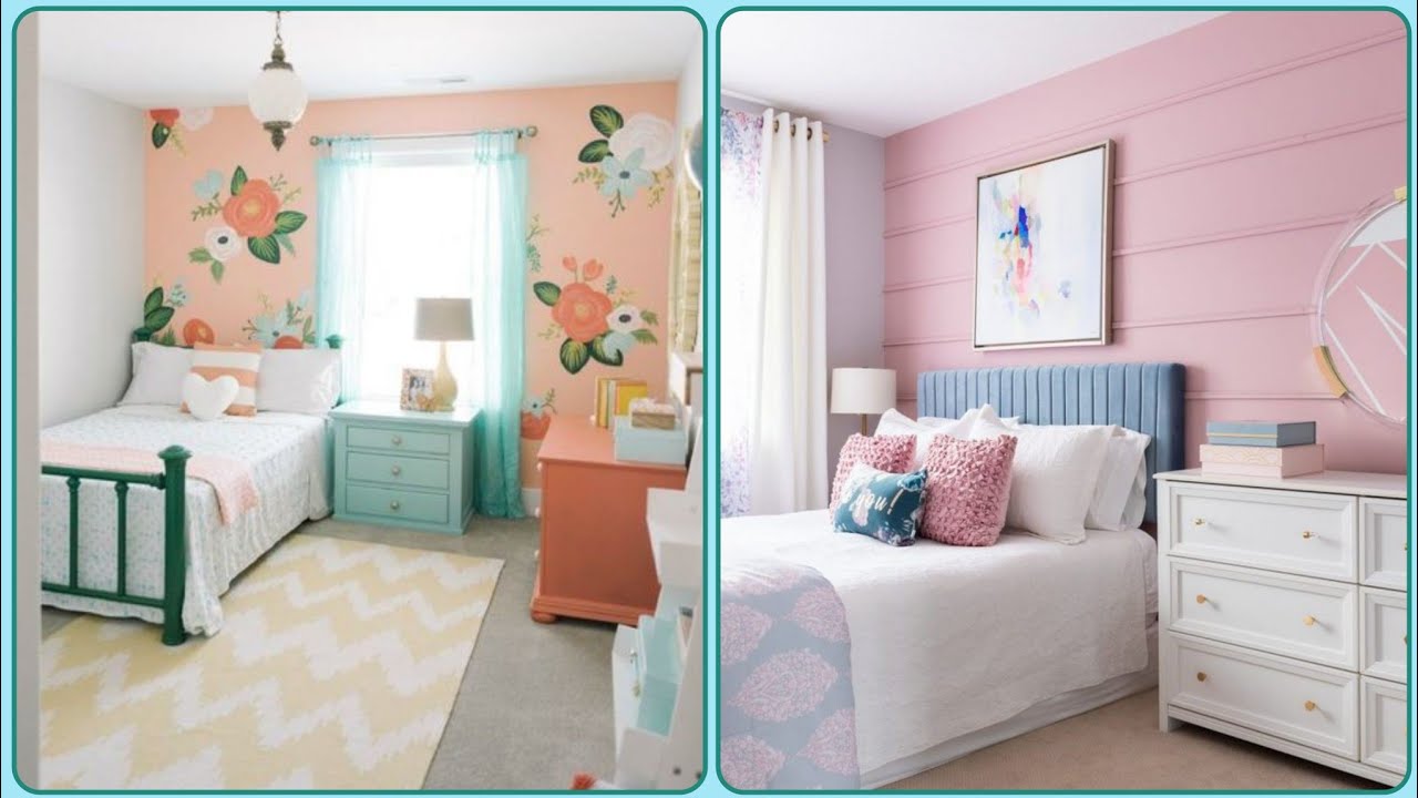 Beautiful Girls Room Wall painting Designs _ Bedroom Wall Makeover ...