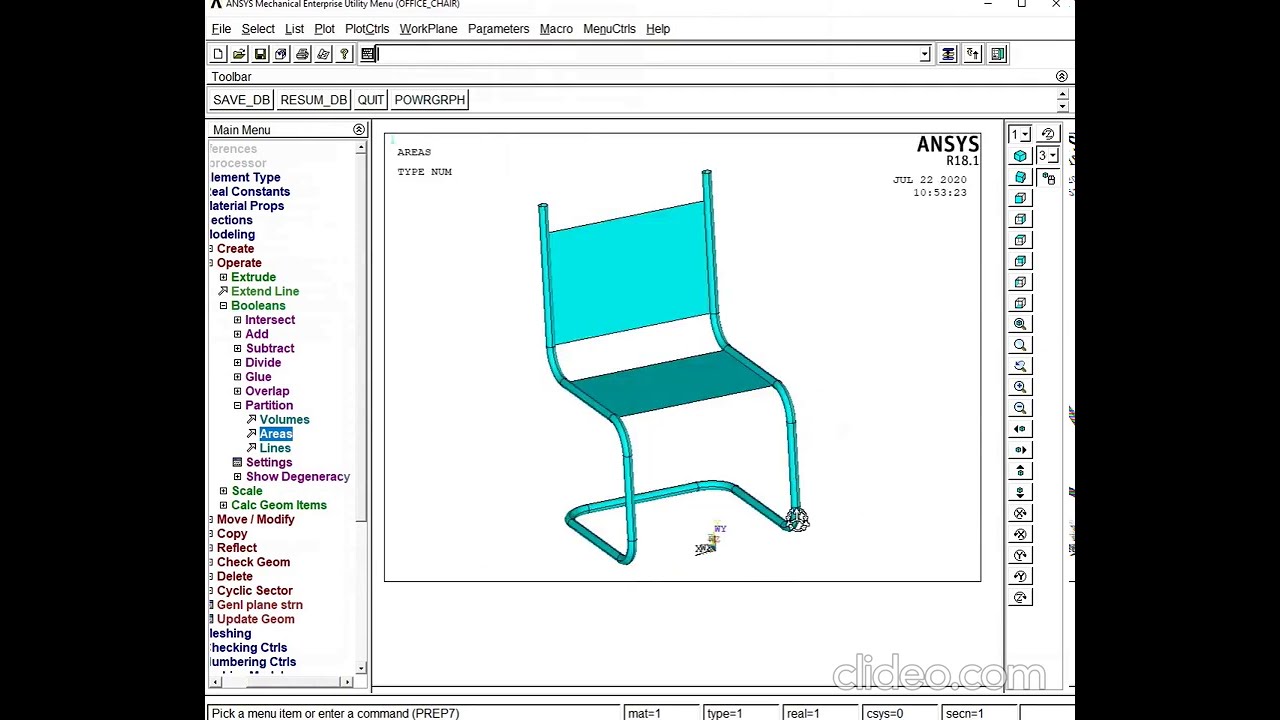 FE Model of Chair in ANSYS APDL classical - YouTube