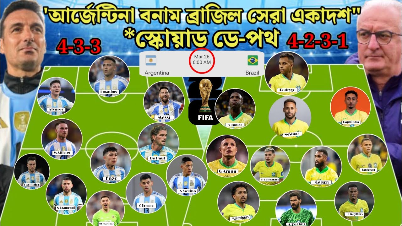Argentina vs Brazil Line-up Head To Head Both Team 2025. আর্জেন্টিনা ...