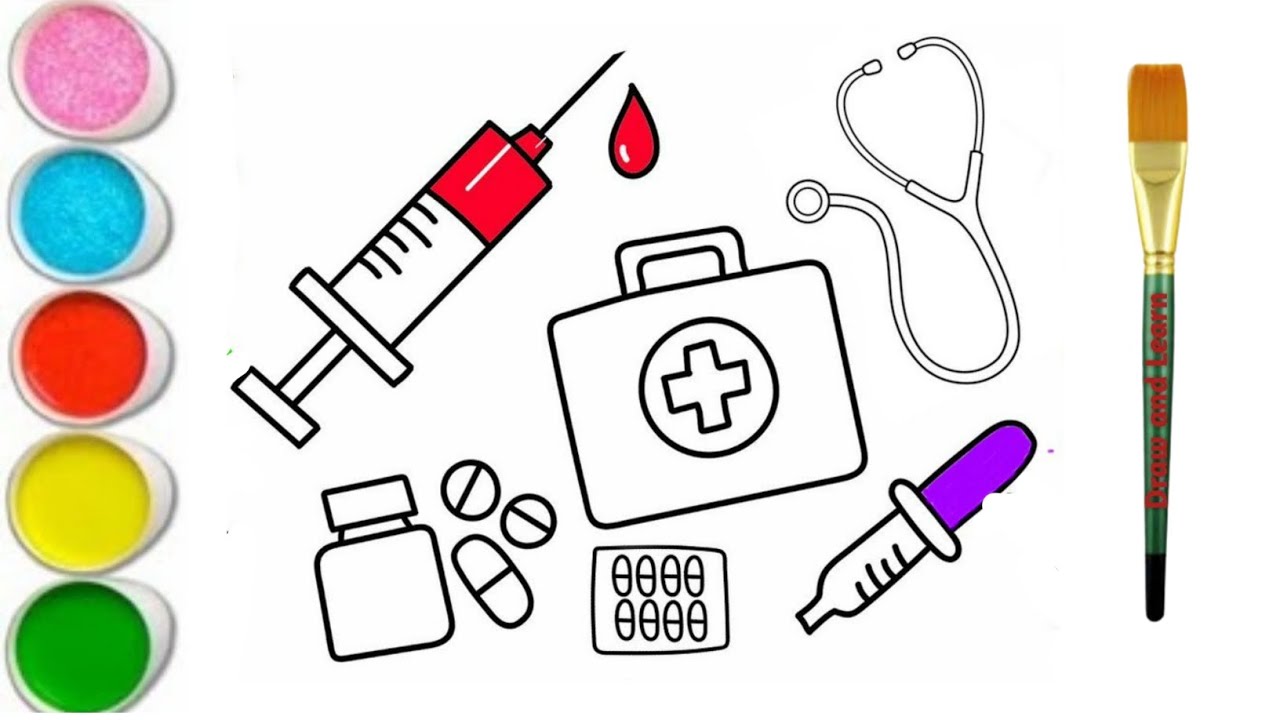 Doctor set drawing 🏥💉|| How to draw Doctor set 💉🥼 easy for kids ...