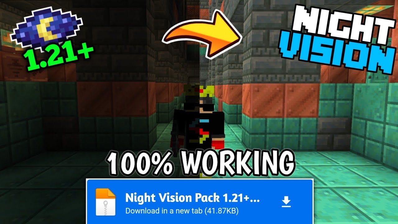 BEST NIGHT VISION FOR MCPE 1.21+ 🤯 [ 100% WORKING ] | NIGHT VISION FOR ...