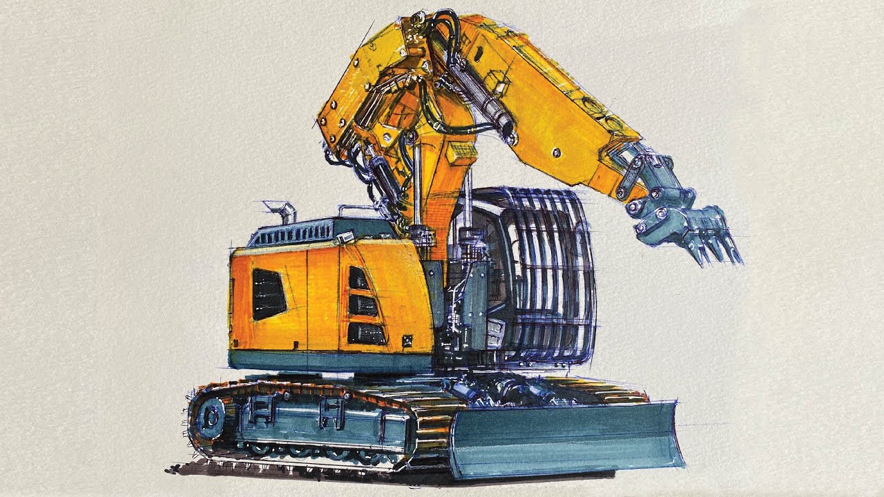 Drawing LIEBHERR R950 Tunnel Excavator - YouTube