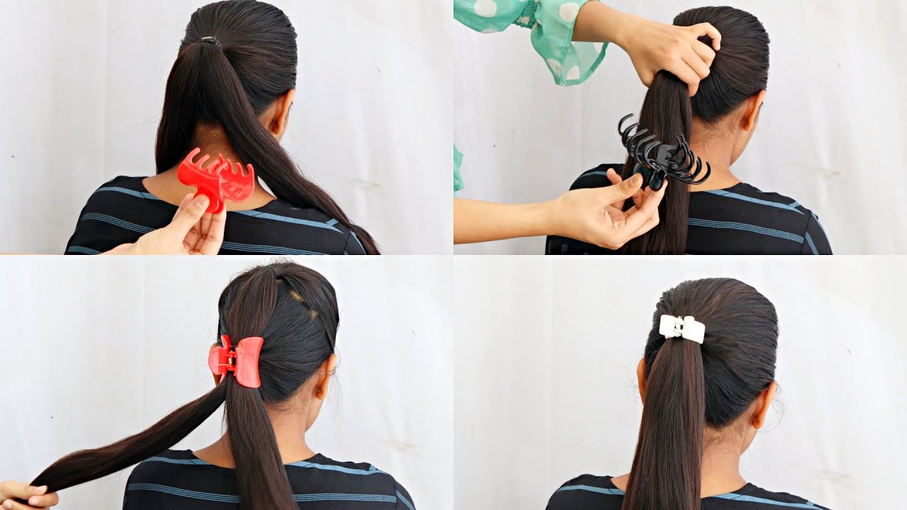 4 Beautiful trendy clutcher hairstyle | new hairstyle for girls | self ...