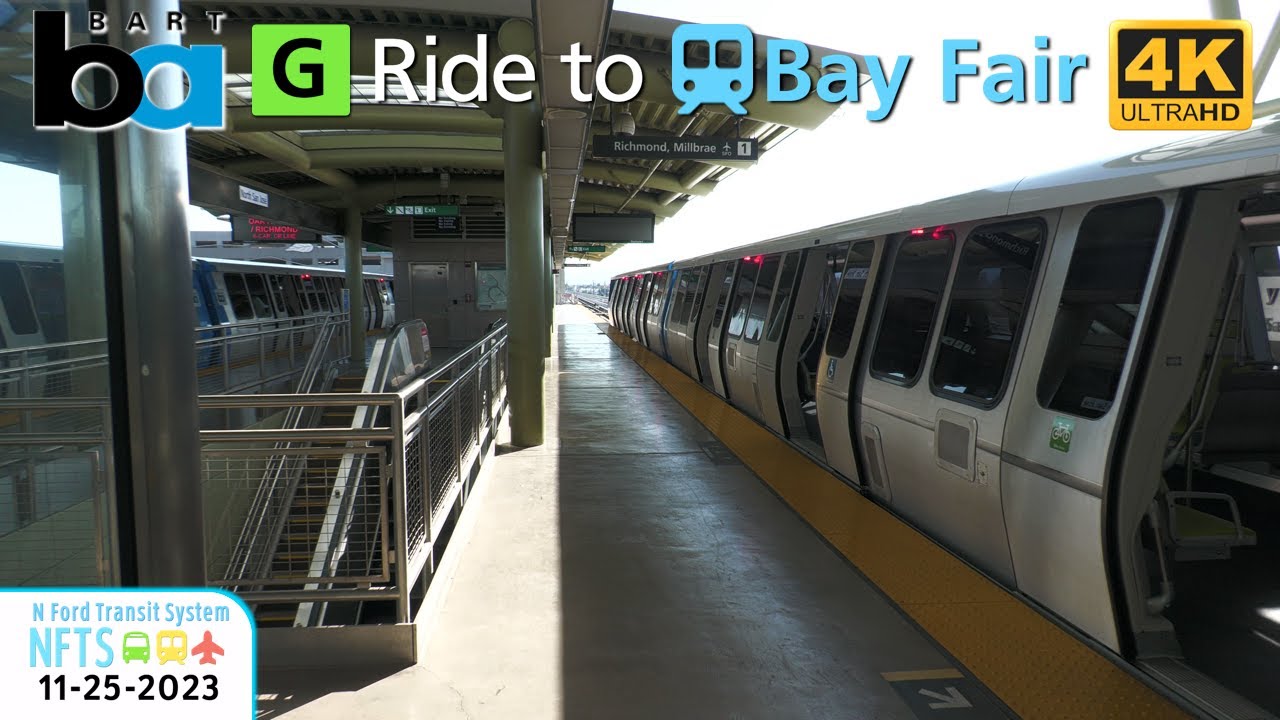 ⁴ᴷ⁶⁰ BART Train Ride - D Car Bombardier MOVIA #3251 Green Line from ...