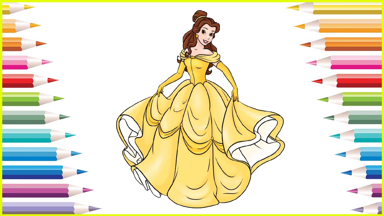 Coloring Disney Princess - Belle - Beauty and the Beast - YouTube
