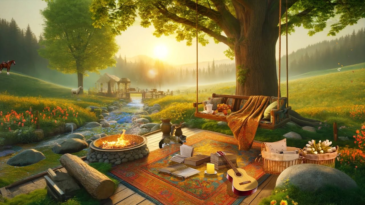 Golden Sunrise on Merced Stream, Yosemite | Relaxing Hymns, Peaceful ...