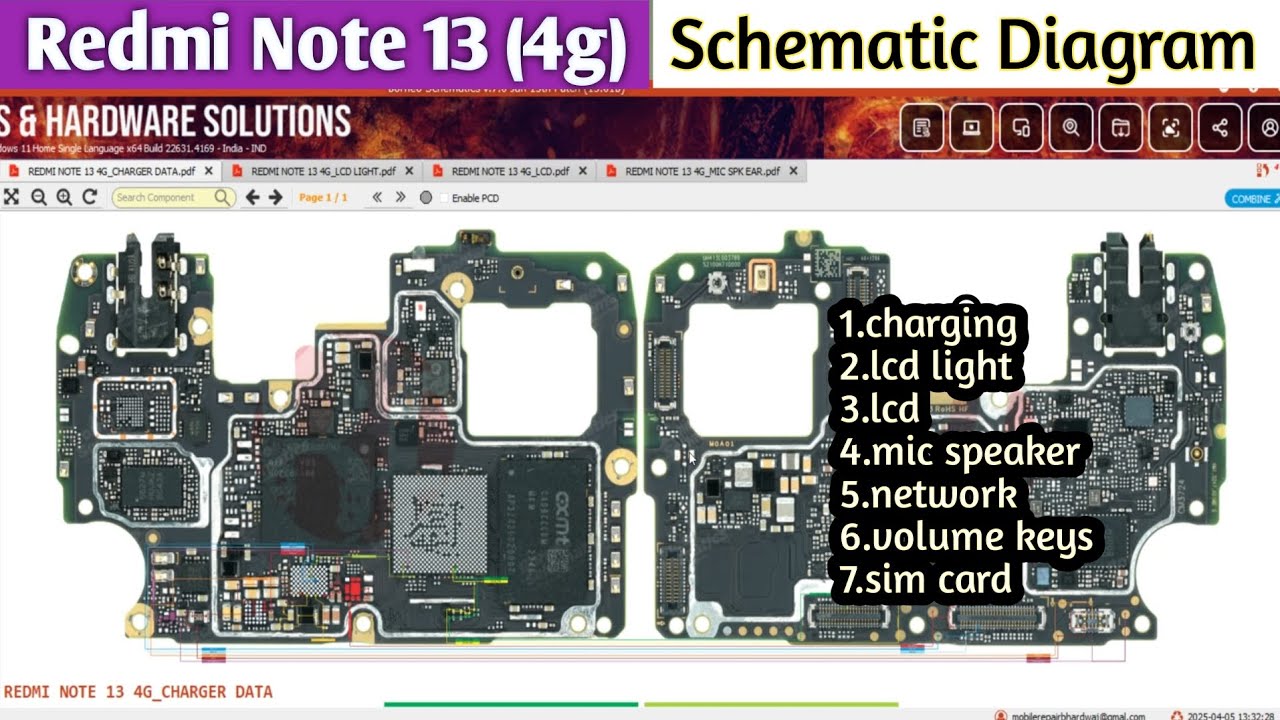 Mi Redmi Note 13 (4g) all schematic diagram, charging, lcd, light, mic ...