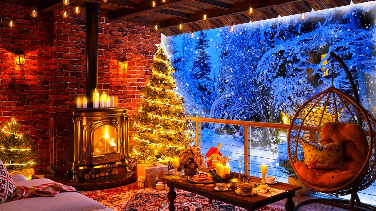 Cozy Christmas Ambience Fireplace With 🔥 Relaxing Piano Christmas Music ...