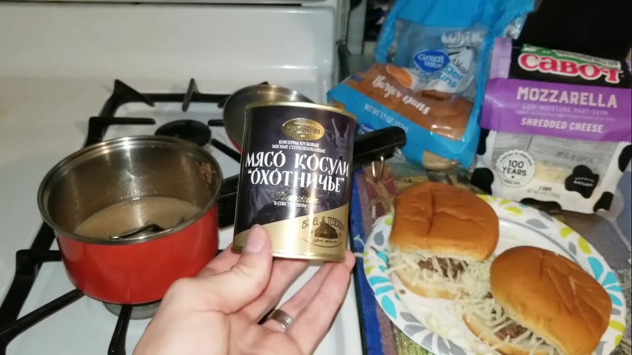 Opening Canned Russian Goat Meat Deer Meat - YouTube