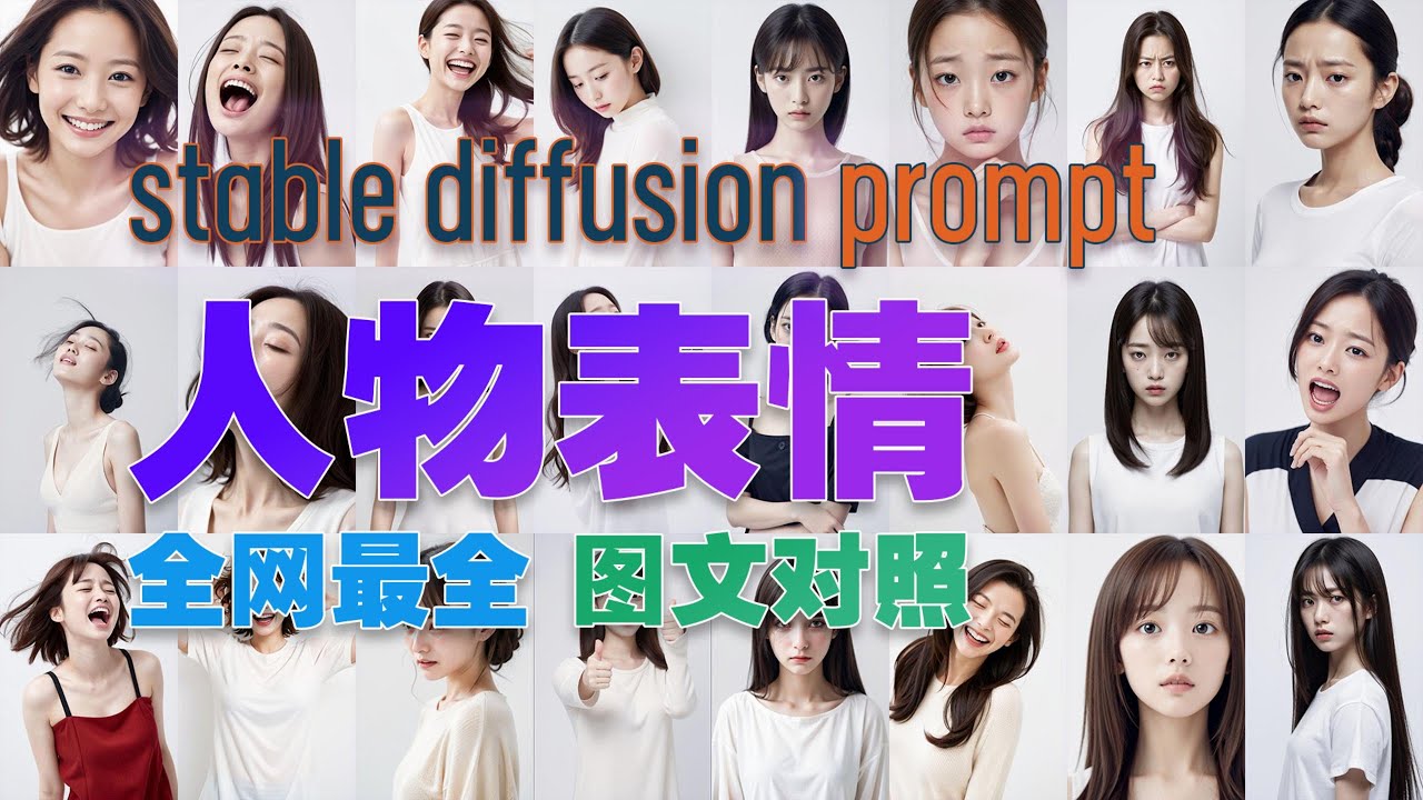 图文对照stable diffusion人物表情提示词大全 - YouTube