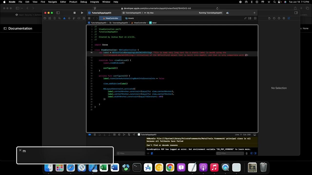 macOS Development with AppKit - 9 - Creating a Wrapping Label - YouTube