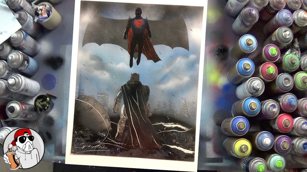 How to Spray Paint Batman vs Superman. Spray Paint Art Tutorial by ...