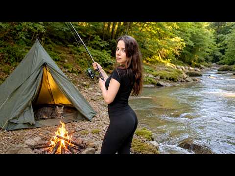 🌧 35 Hours Solo Girl Camping by the River | Rain, Fishing & Campfire ASMR