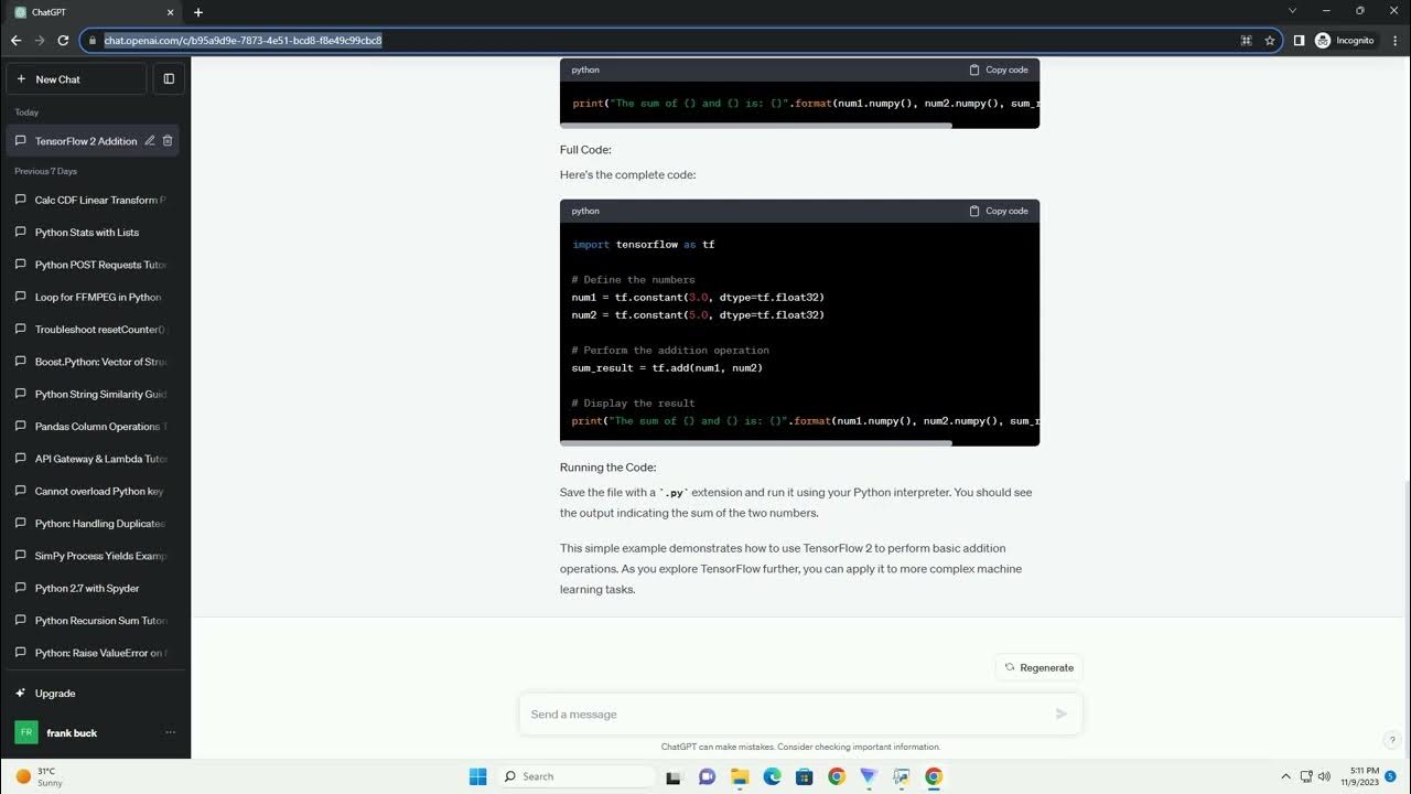 Adding two numbers by using Tensorflow 2 and Python 3 7 - YouTube