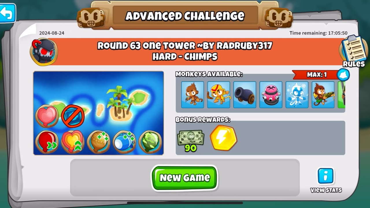 BTD6 ADVANCED CHALLENGE | ROUnD 63 ONe TOWER ~BY RADRUBY317 | HARD ...
