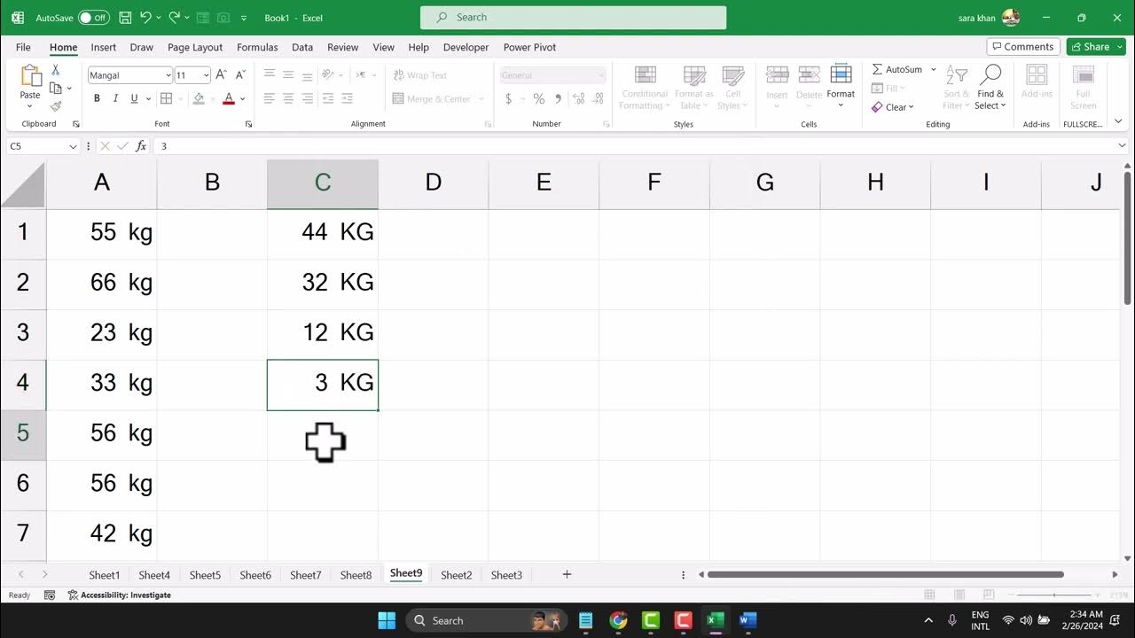 How to add units or text with Number in Excel Add Kg Symbol in Excel - YouTube