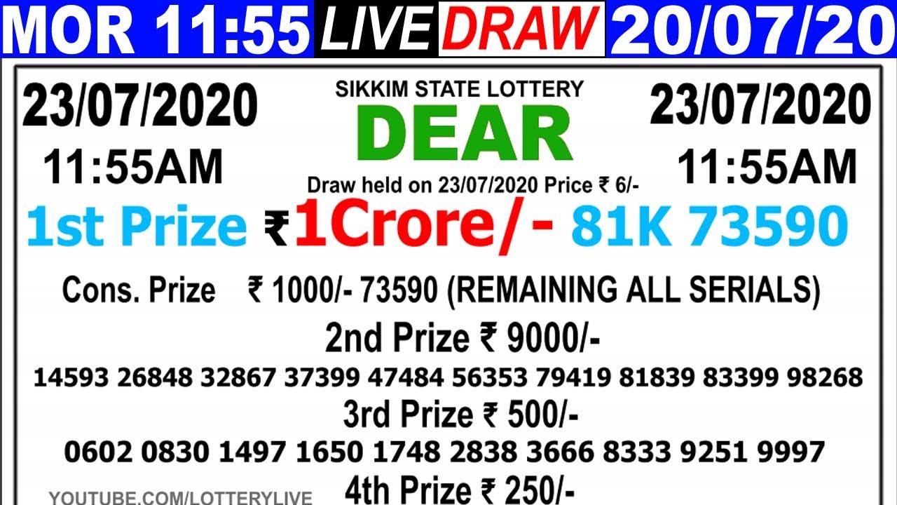 DEAR MORNING 11:55AM 23/07/2020 SIKKIM STATE |SUPER FAST RESULT PDF ...