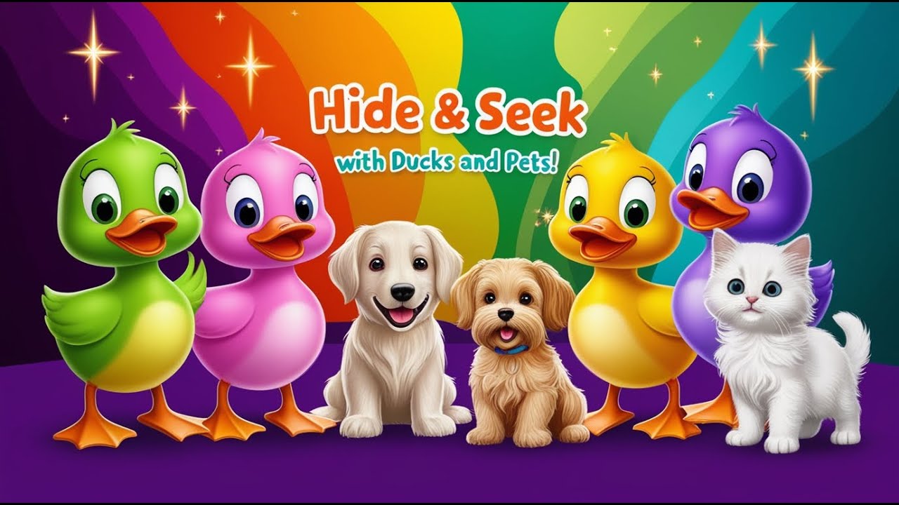 Five Little Ducks Play Hide and Seek with Pets Fun for Kids! # ...