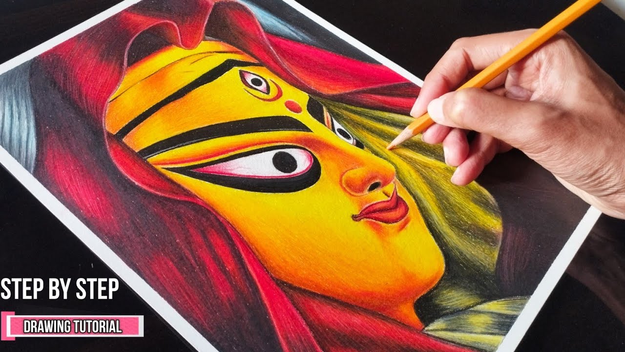 Durga Mata Drawing With Colour Pencil - YouTube