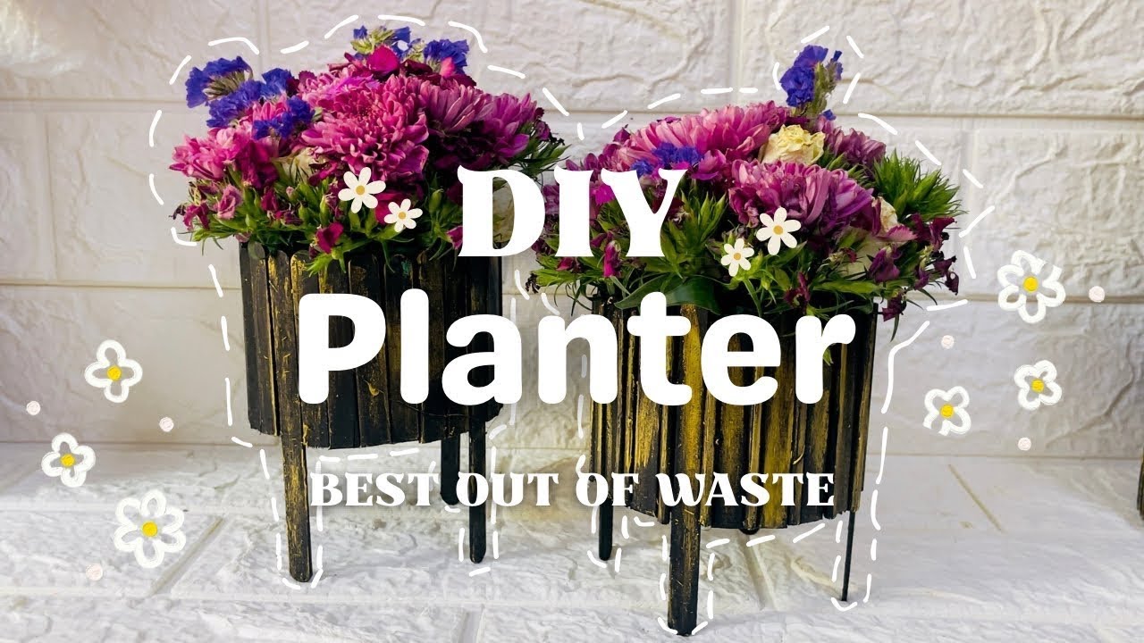 DIY Planter Making🪴| Upcycle & Decorate | DIY Crafts | Ice Cream Stick ...