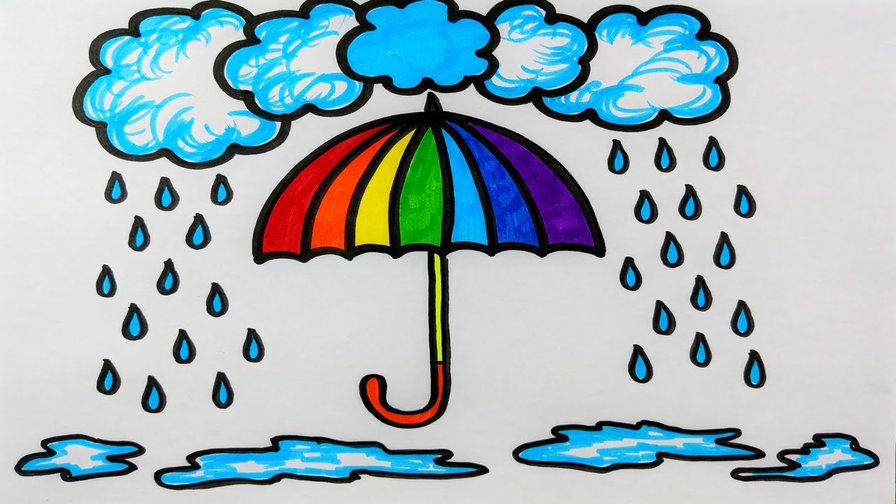 How To Draw Umbrella with Clouds. Drawing for kids. Як намалювати ...