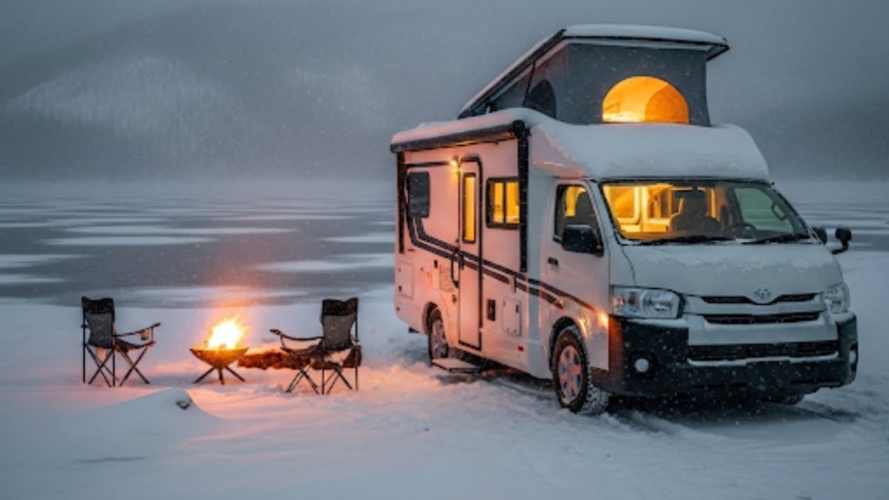 Toyota RV Camping in Snow Storm | Sleeping in Van During Blizzard | Van ...