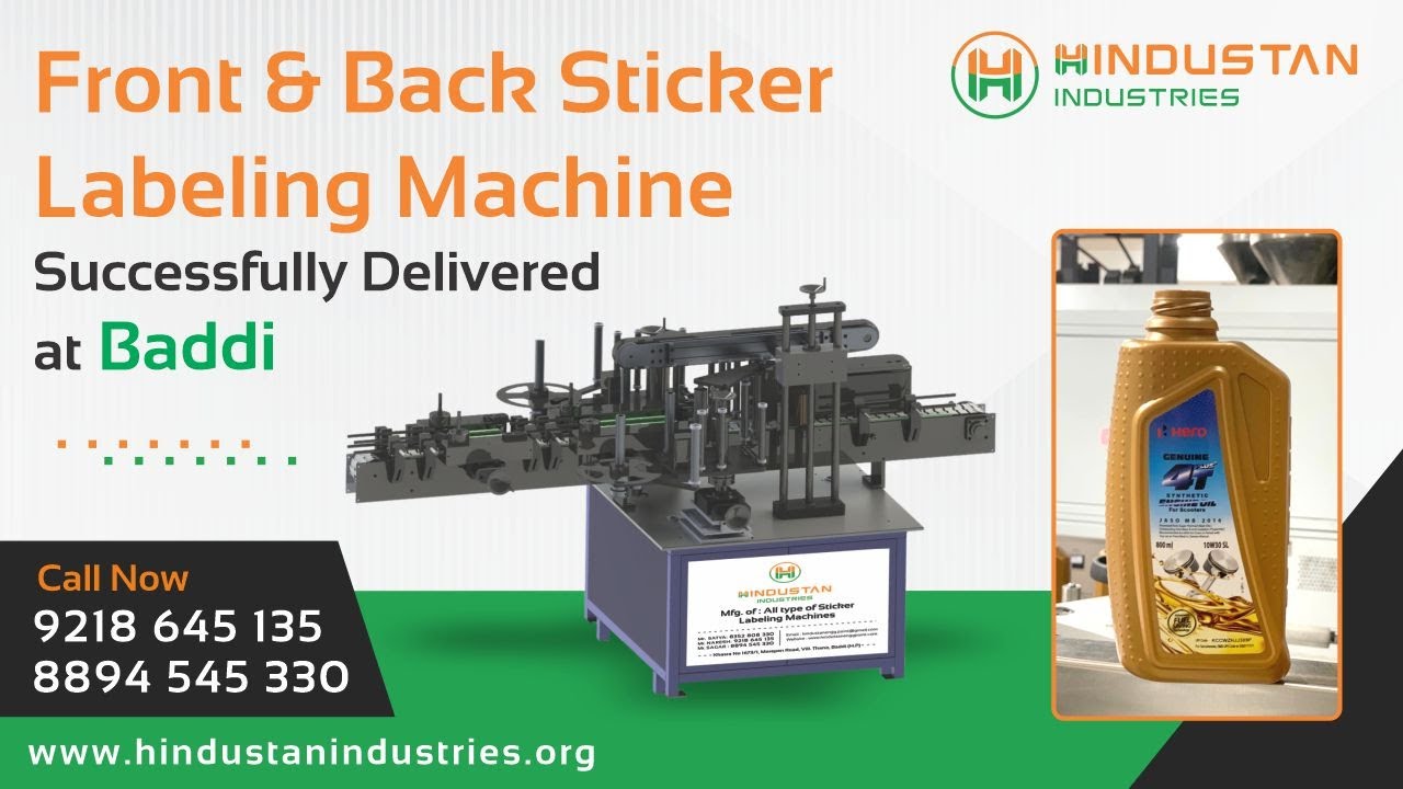 Front & Back Sticker Labeling Machine For Engine Oil Bottle ...