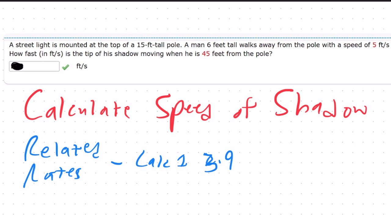 How to calculate the speed of a shadow using related rates - YouTube