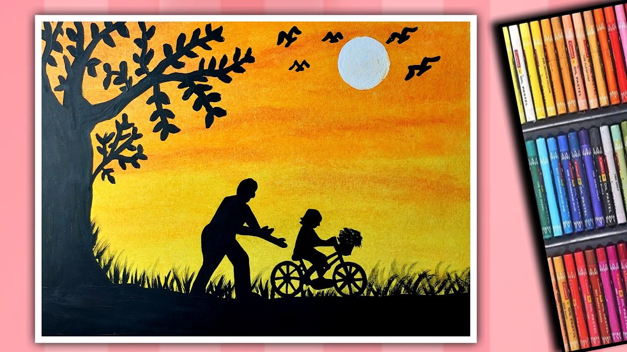 Father's Day Drawing With Oil Pastel || Father And Daughter Drawing ...