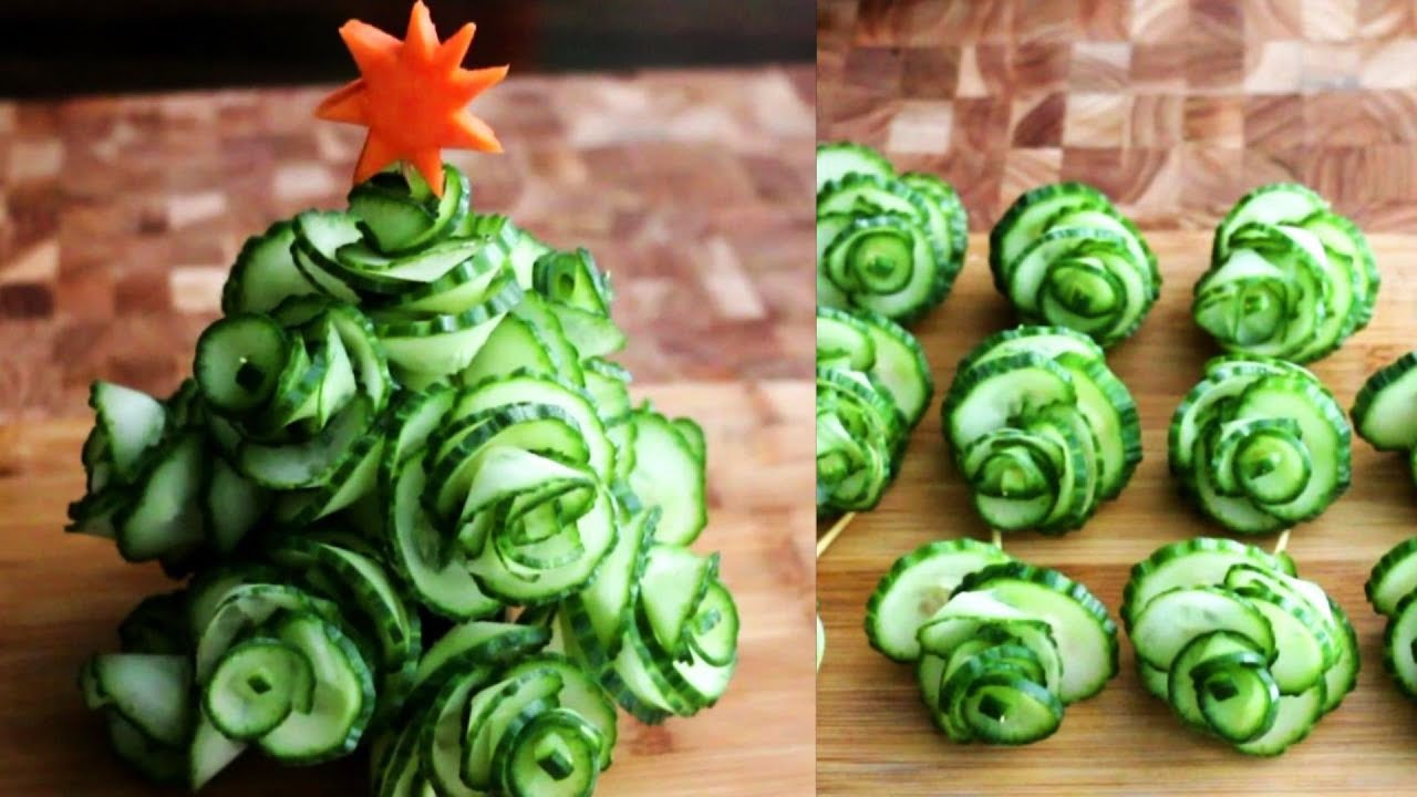 How To Make Cucumber Garnish - Creative Christmas snacks - YouTube