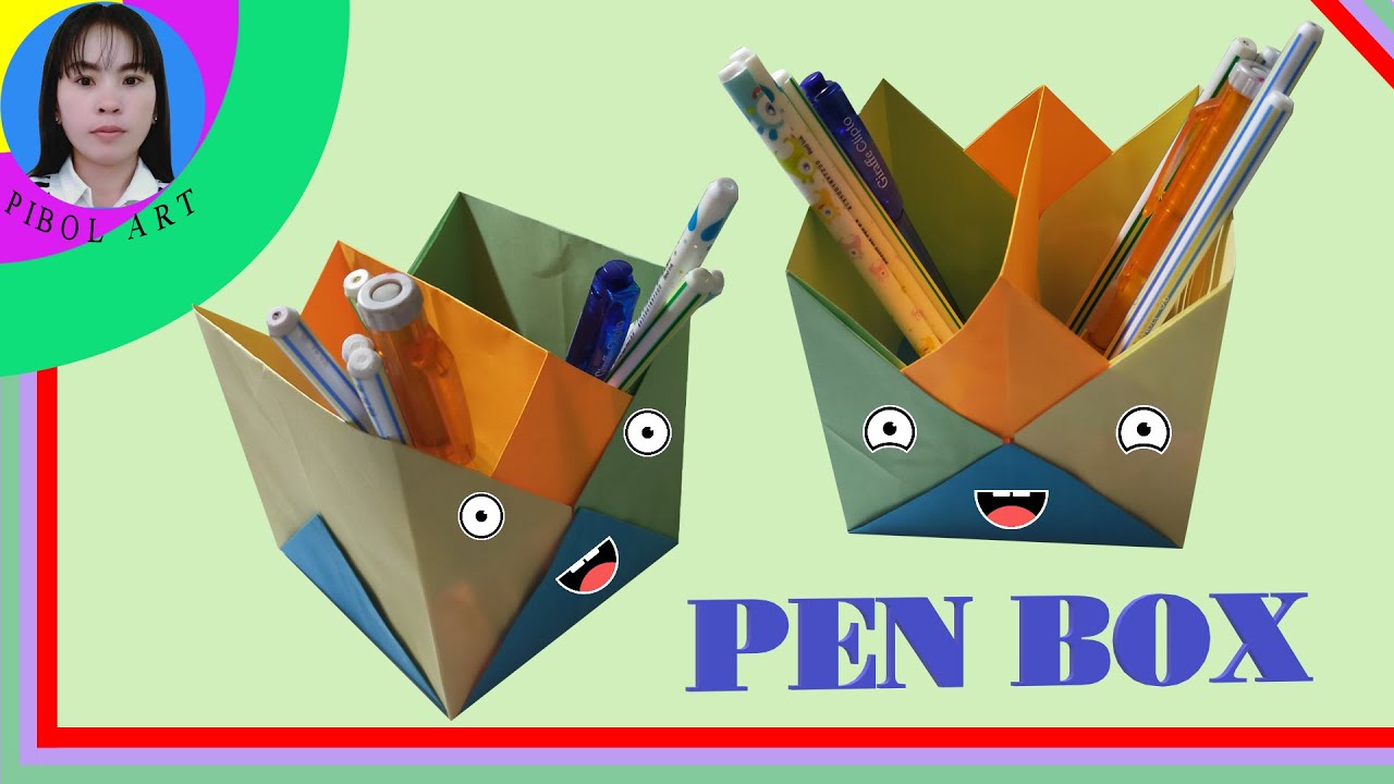 How to make a paper pen box diy របៀបបត់ក្រដាស់ធ្វើប្រអប់ដាក់ប៊ិច - YouTube