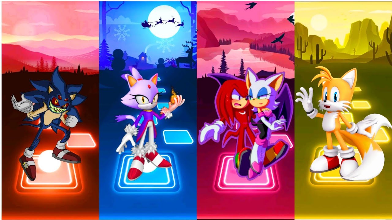 Sonic Exe vs Blaze vs Rouge Knuckles vs Tails | Tiles Hop EDM Rush ...