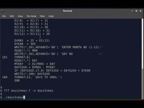 Fortran 77 program calculating how many days to Christmas. - YouTube