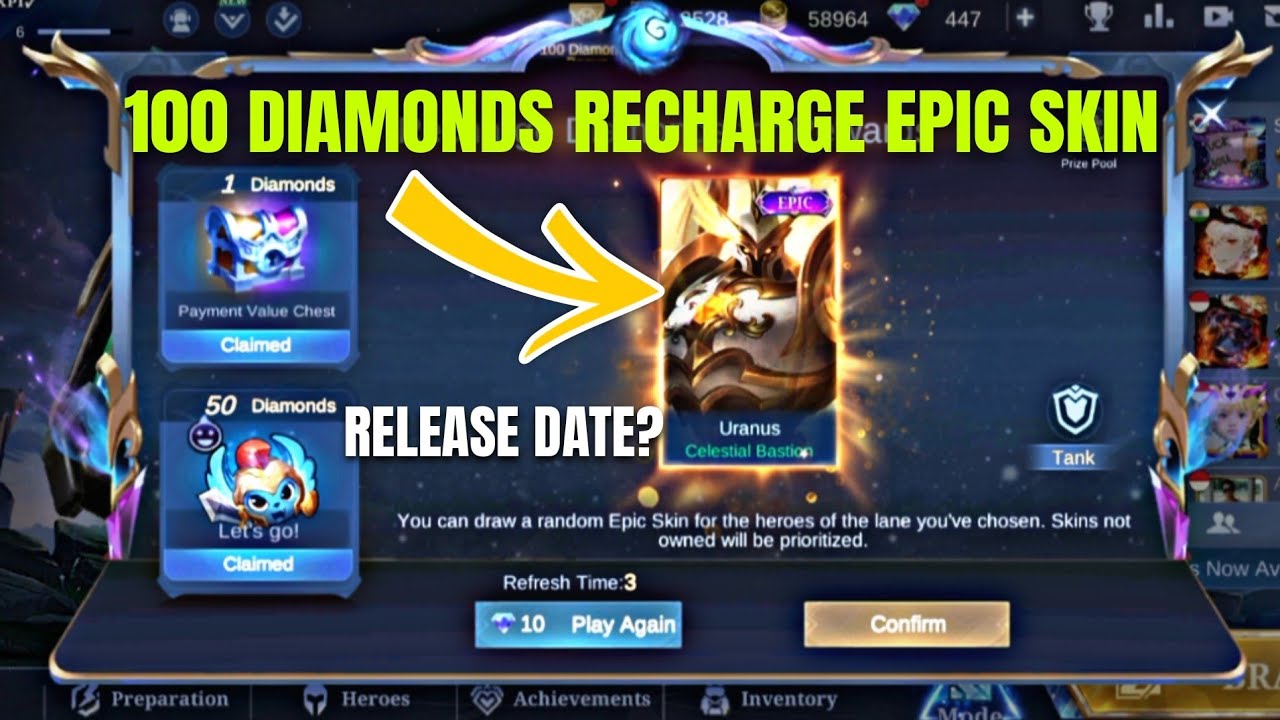 FREE EPIC SKIN! 100 DIAMONDS RECHARGE EVENT RELEASE DATE! MOBILE ...