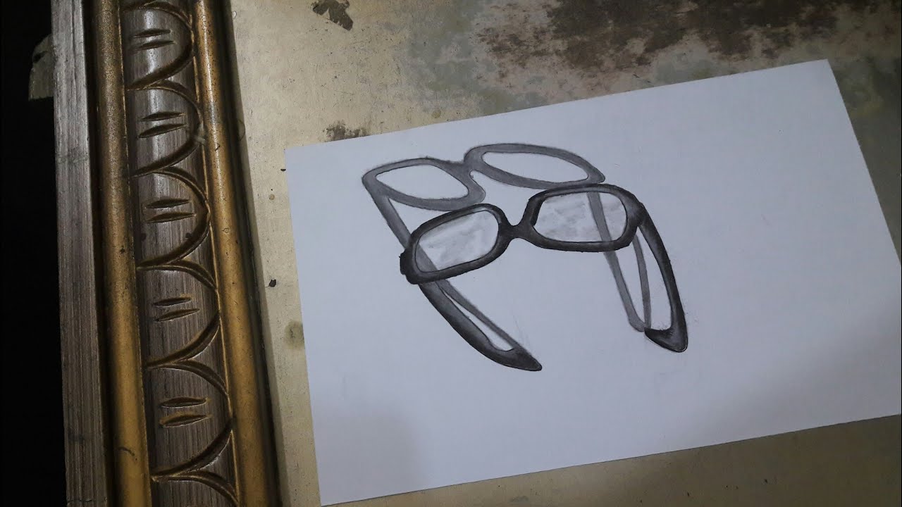 How to draw 3d sketch glasses - YouTube