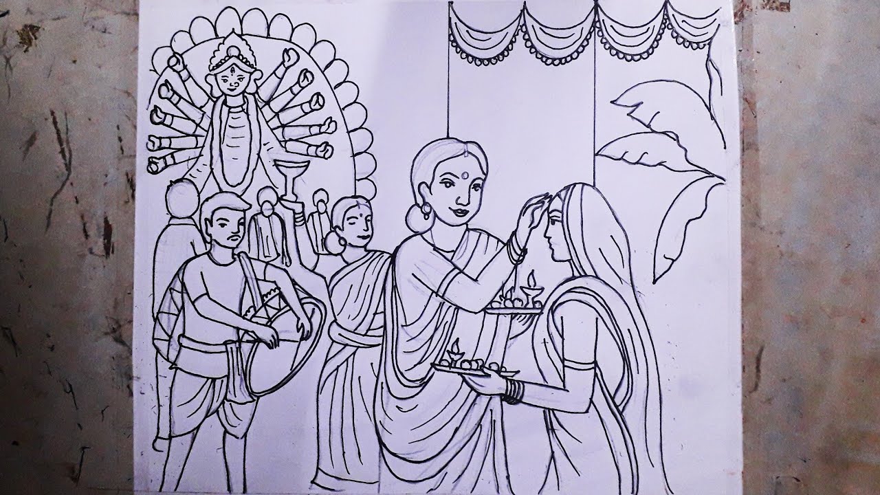 Durga puja drawing/scenery drawing/durga drawing/drawing durga thakur ...