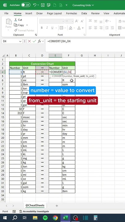Converting Units in Excel‼️ #excel - YouTube