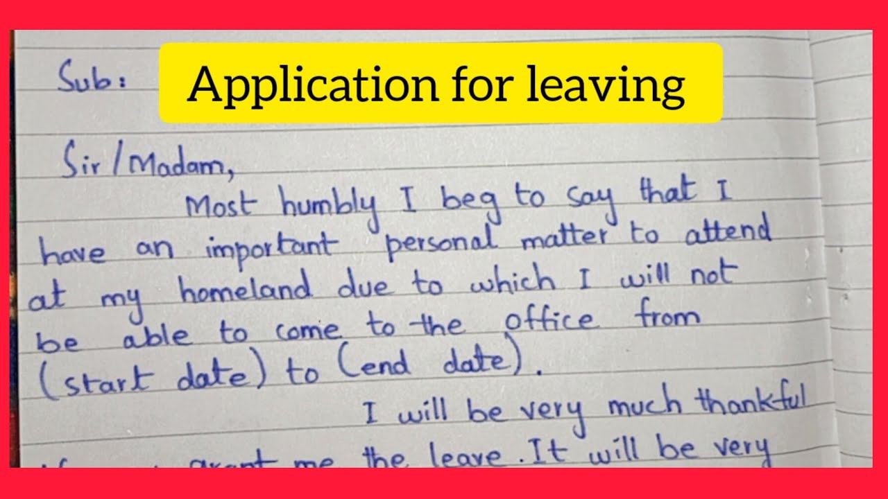 Application for leaving office for few Days||Leave application||write ...