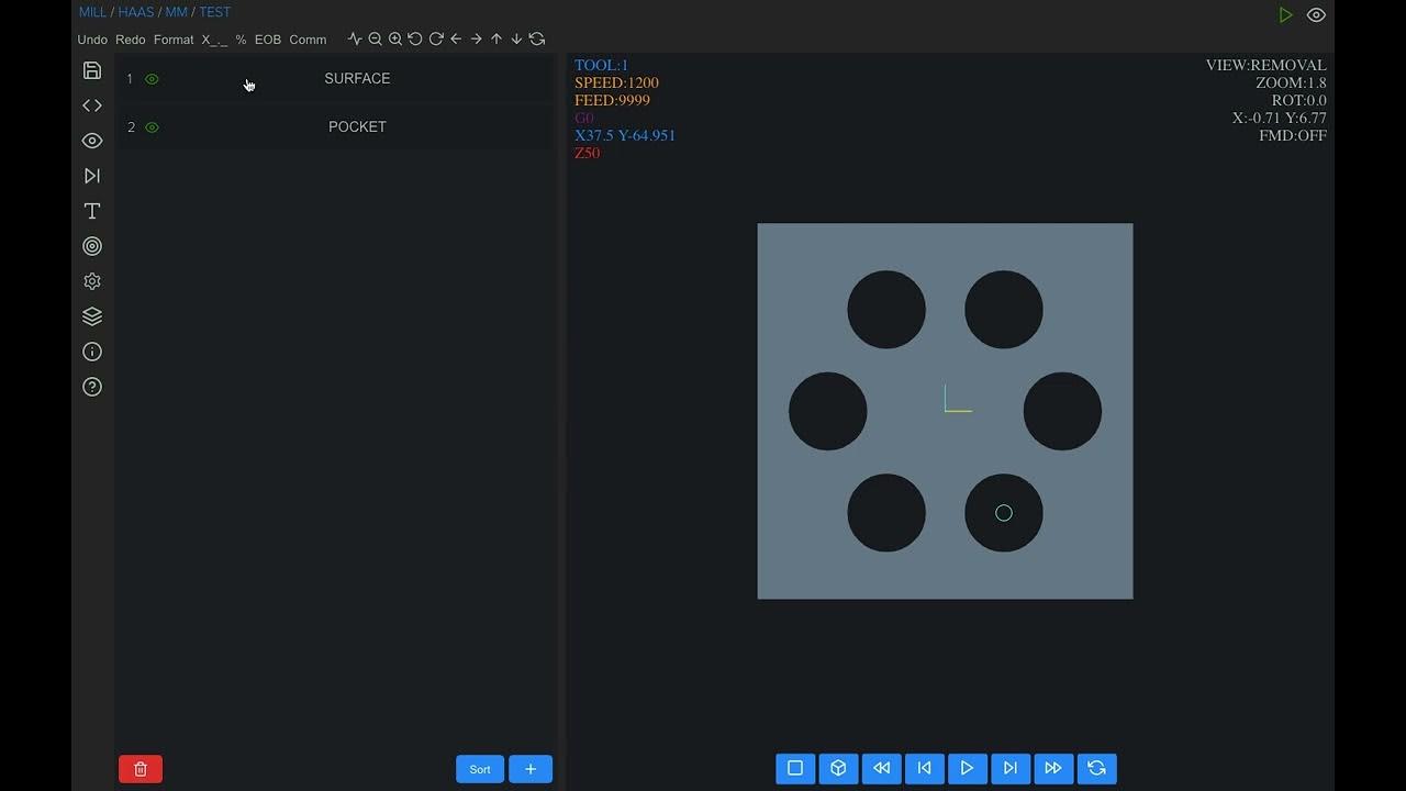 CNC Macro Simulator II - drag and drop operations in a conversational shell - YouTube