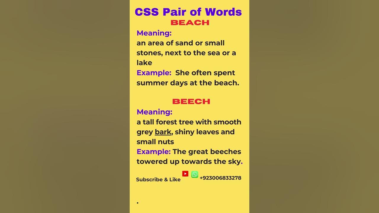 Beech And Beach Pair Of Word Homophoones Css Cssmcq Css3 Ppscpreparation Pms